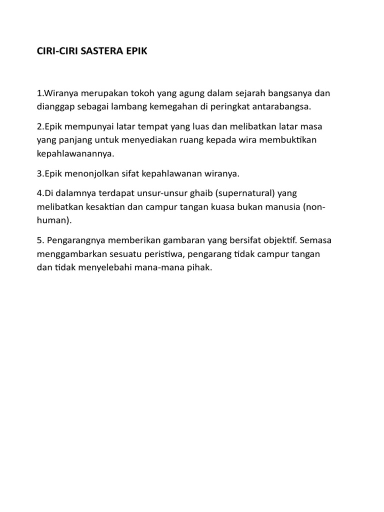 Ciri Sastera Epik | PDF