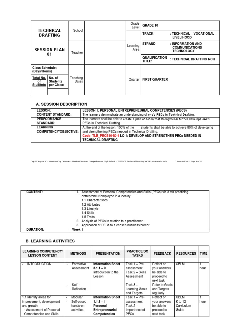 Grade 10 Technical Drafting Plan | PDF | Computer Aided Design | Competence (Human Resources)