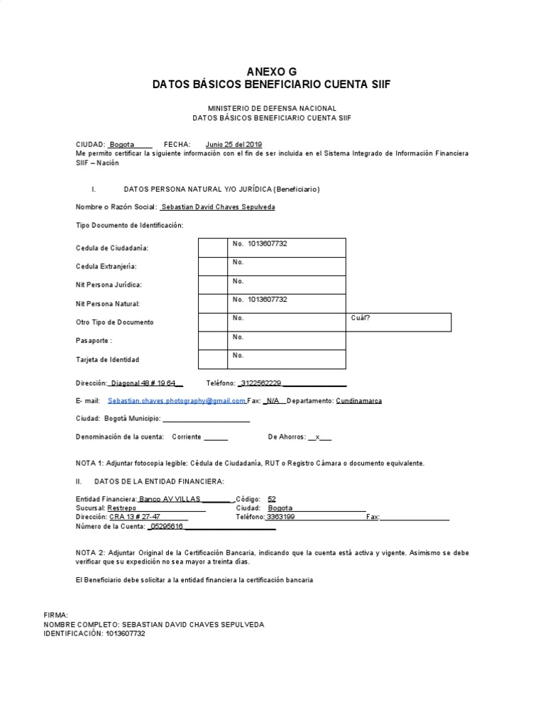 Formato Datos Básicos Beneficiario Cuenta SIIF | PDF | Business | Informática y tecnología de la ...