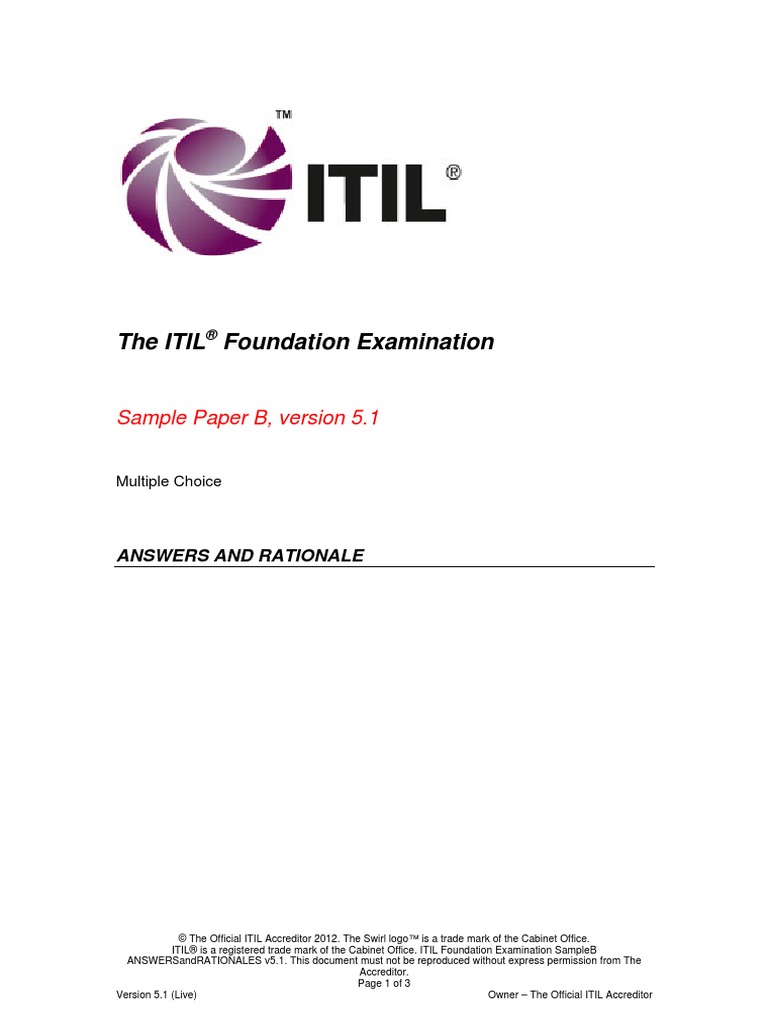 The Itil Foundation Examination: Sample Paper B, Version 5.1 | PDF | Itil | It Service Management