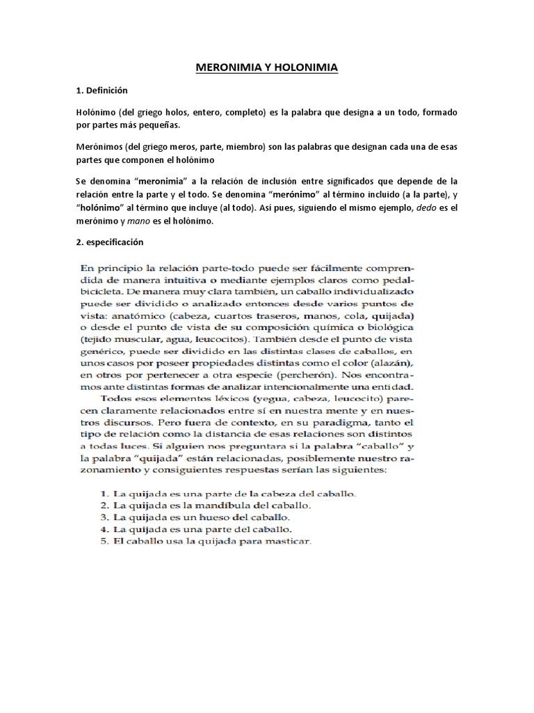 Complejidad de Meronimia y Holonimia | PDF | Pie | Palabra