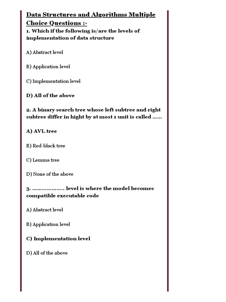 300+ TOP DATA STRUCTURES and ALGORITHMS Multiple Choice Questions and ... 300+ TOP DATA STRUCTURES and ALGORITHMS Multiple Choice Questions and ...