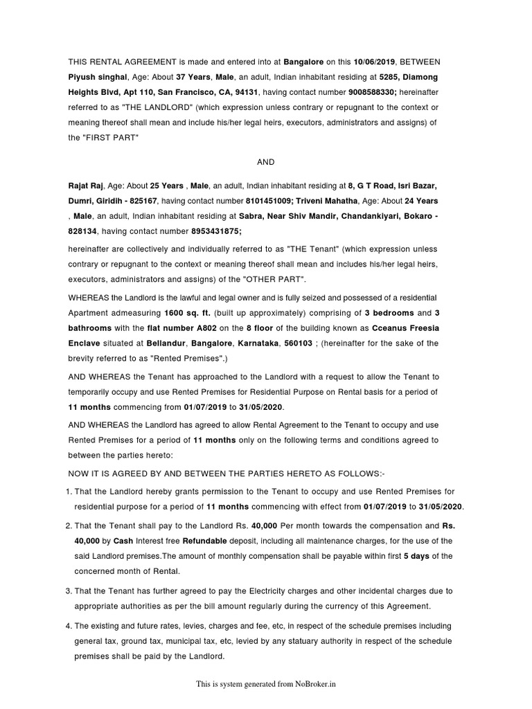 Draft Rental Agreement | PDF | Leasehold Estate | Landlord