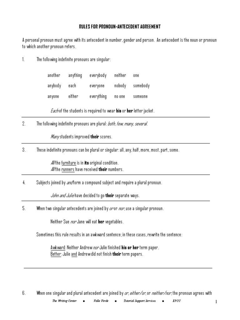 Each Both, Few, Many, Several Many: Rules For Pronoun-Antecedent ...