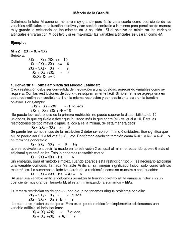 Método de la Gran M en Programación Lineal | PDF | Naturaleza ...