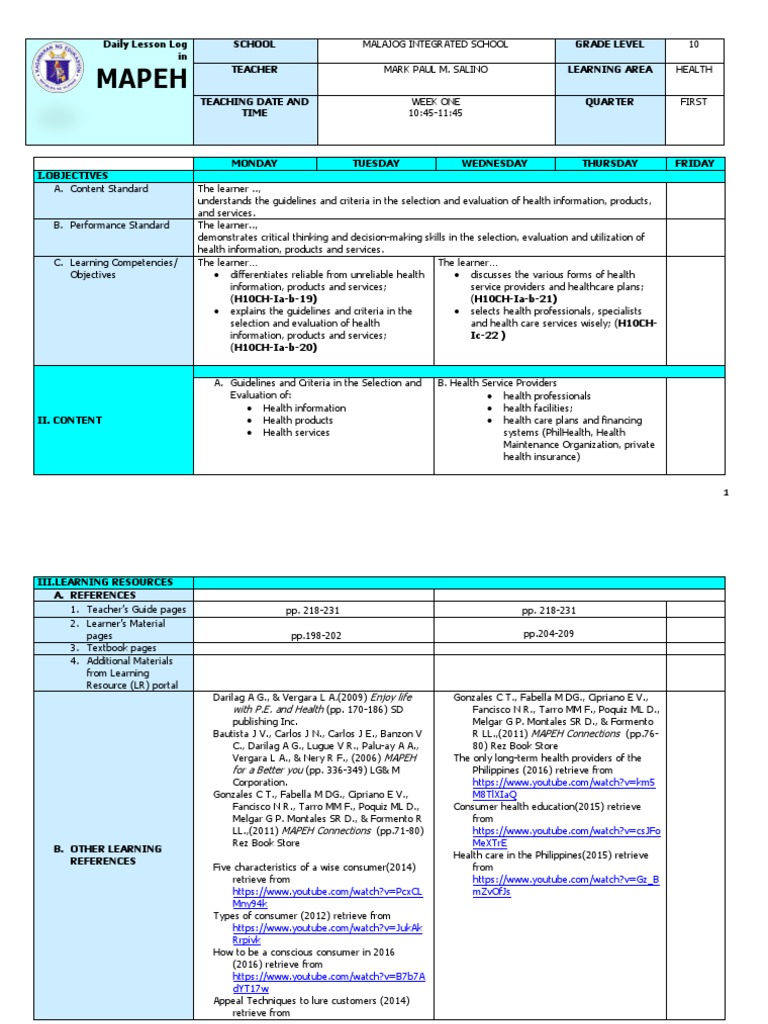 q1 Grade 8 Health DLL Week 2 | PDF | Health Care | World Wide Web