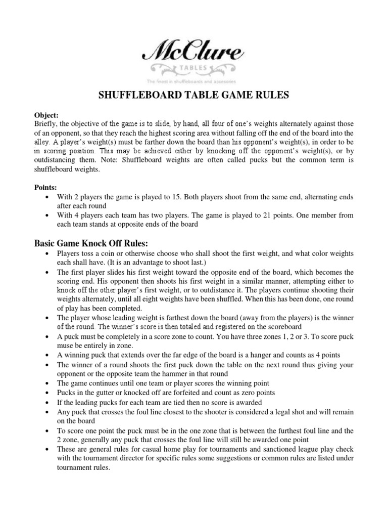 Shuffleboard Game Rules Explained | PDF | Games Of Physical Skill | Sports