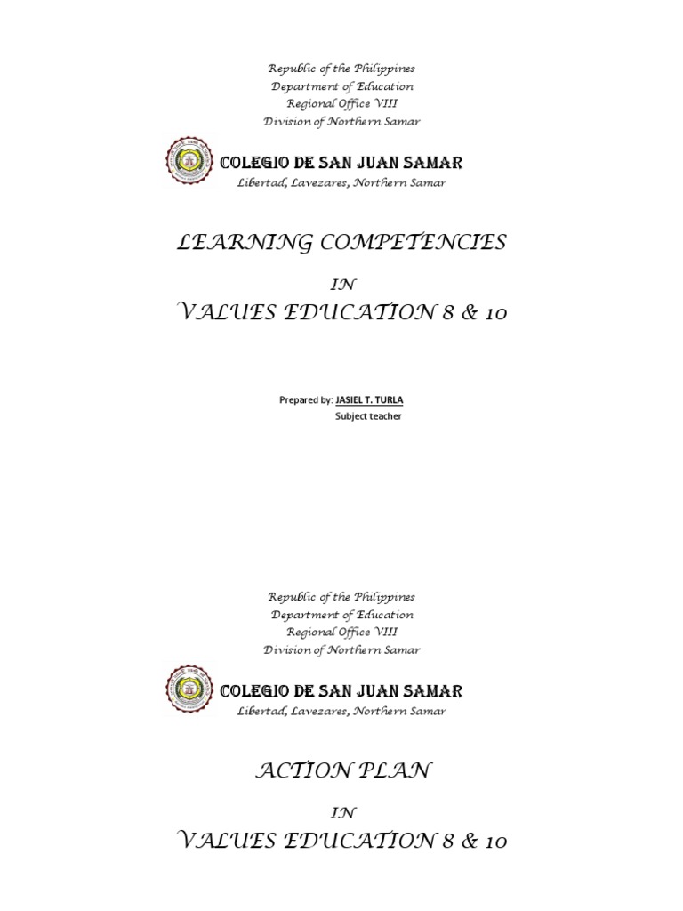 Values Education Curriculum Guide 8 & 10 | PDF