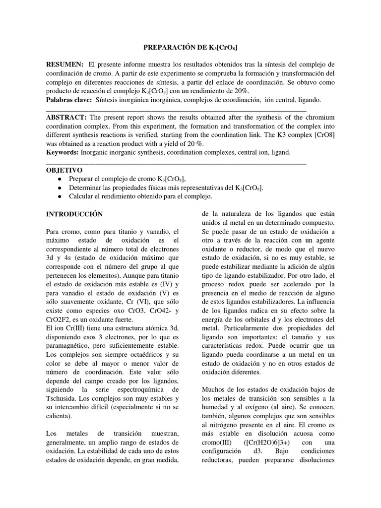 Preparación de k3 (Cro8) | PDF | Redox | Metales de transición