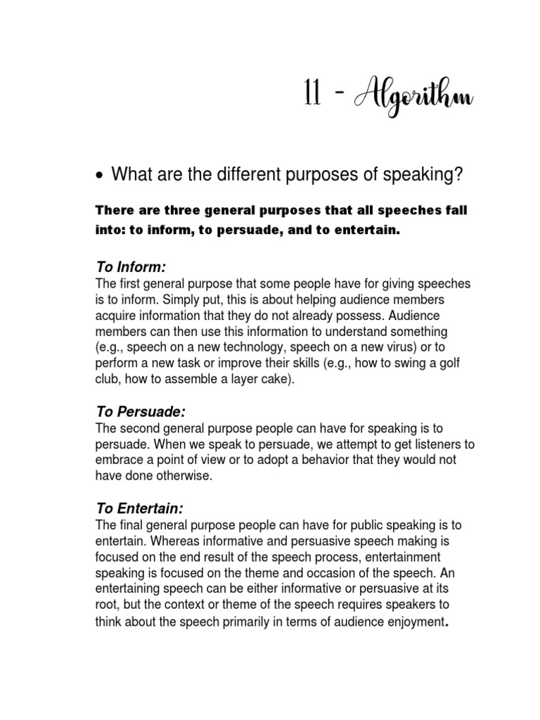 What Are The Different Purposes of Speaking?: To Inform | PDF