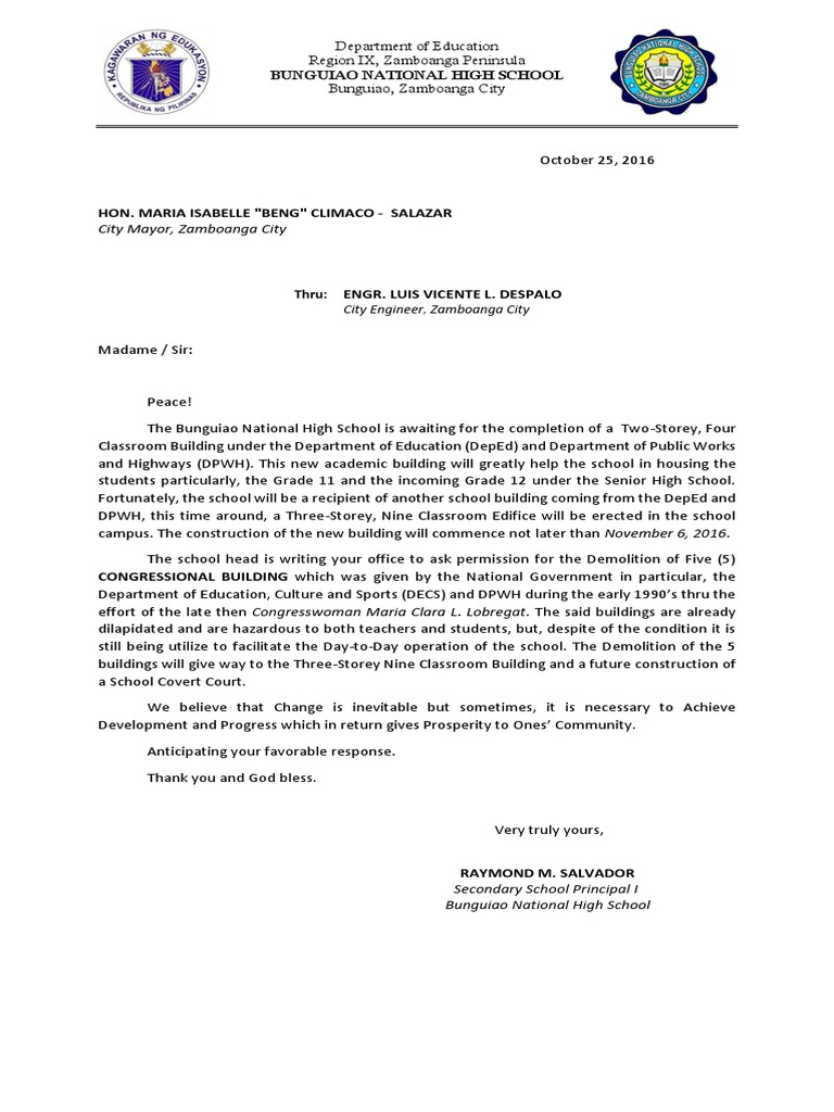 Letter To Mayor For Demolition | PDF