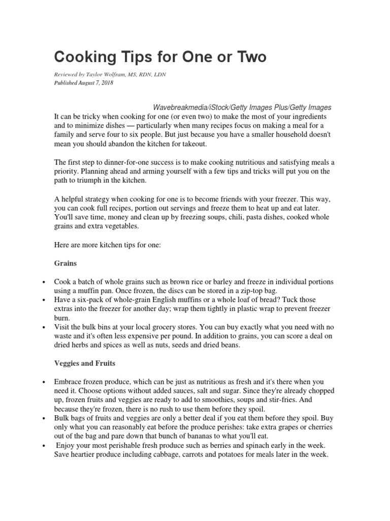Cooking Tips For One or Two: Wavebreakmedia/Istock/Getty Images Plus ...