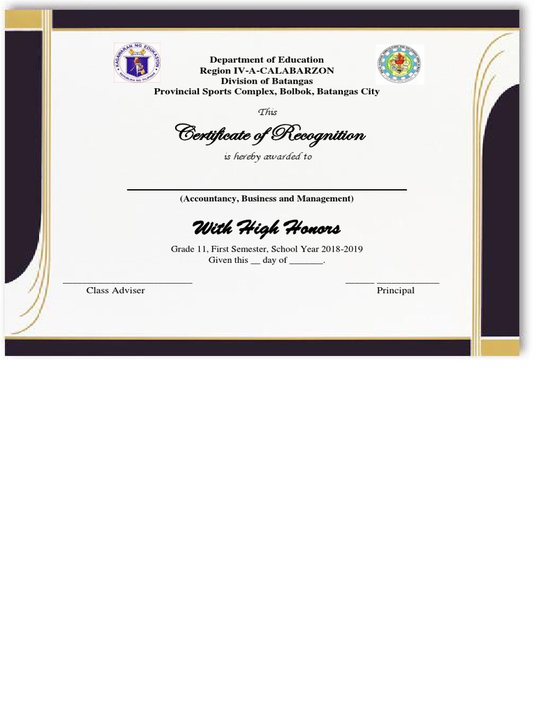 Certificate of Recognition: With High Honors | PDF