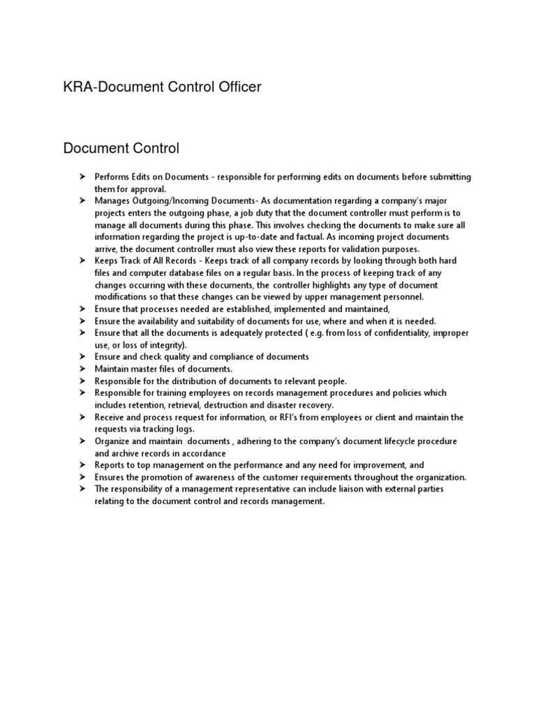 KRA Document Control Responsibilities | PDF