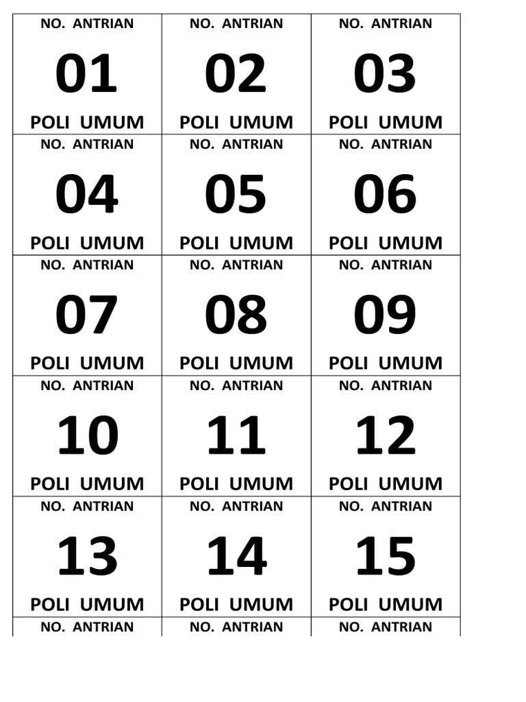 Poli Umum Poli Umum Poli Umum: No. Antrian No. Antrian No. Antrian | PDF