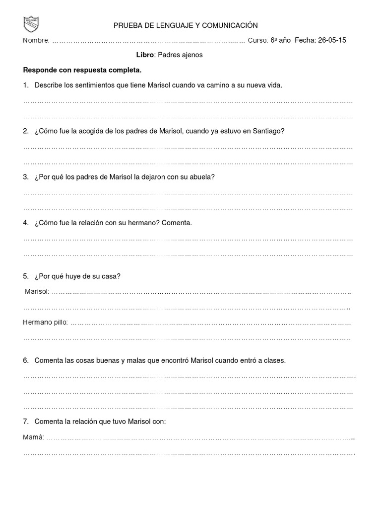 Prueba Libro Padres Ajenos 6º 2015 | PDF