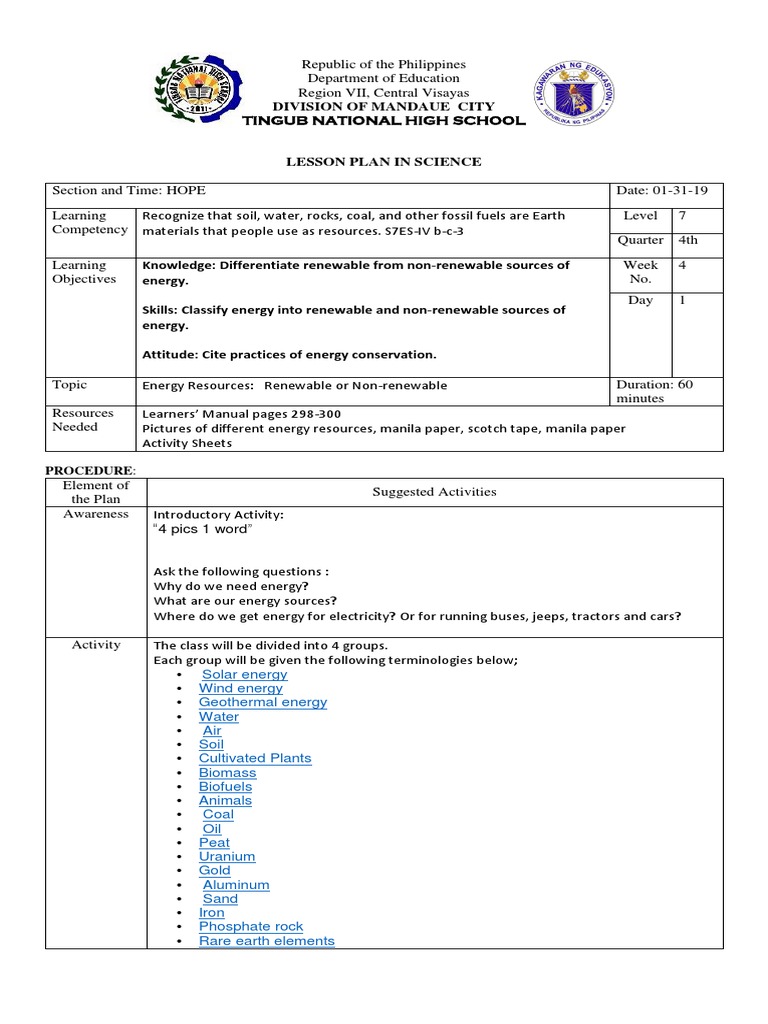 Energy Resources Lesson Plan | PDF | Energy Development | World Energy ...