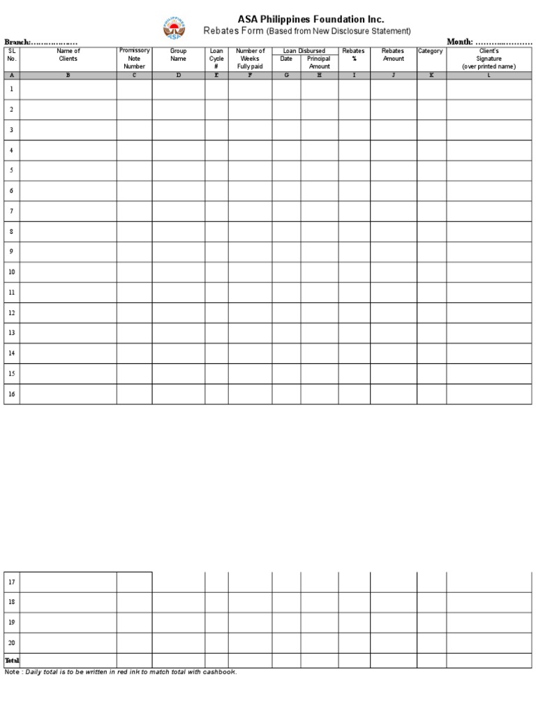 Rebates Form: ASA Philippines Foundation Inc | PDF | Loans | Finance ...