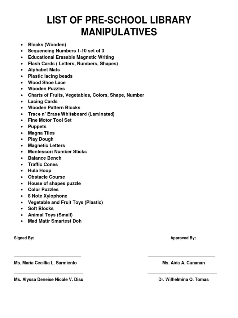 List of Preschool Manipulatives | PDF