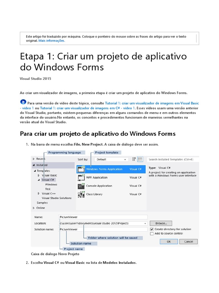 Etapa 1 - Criar Um Projeto de Aplicativo Do Windows Forms | PDF ...