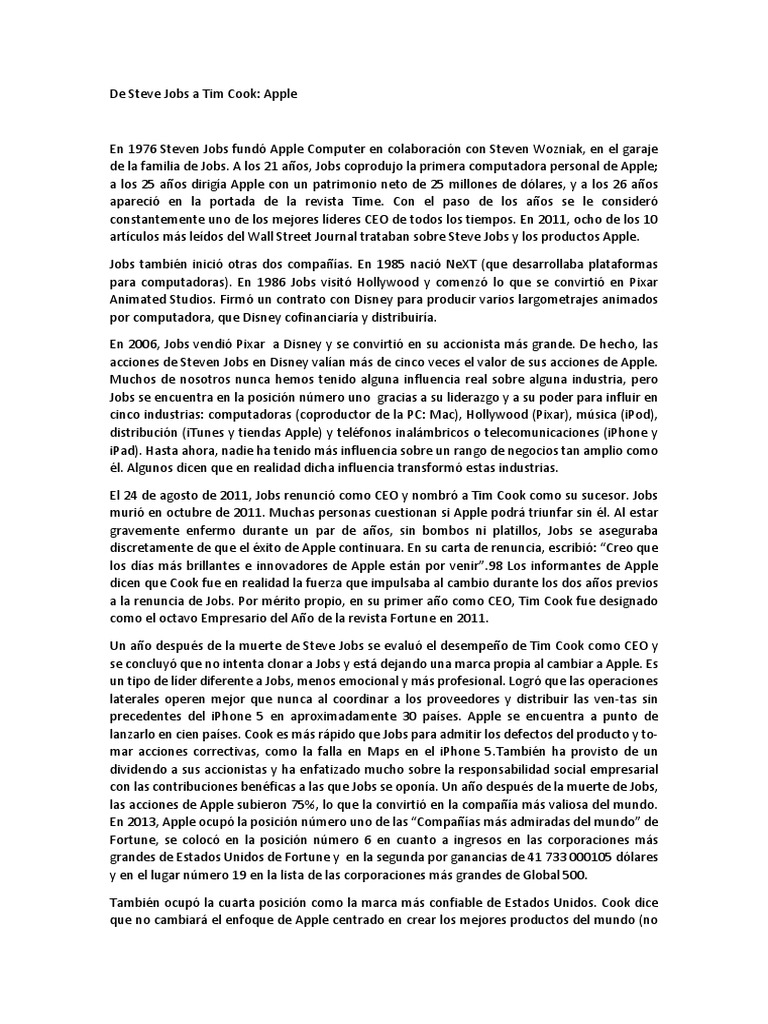 De Steve Jobs A Tim Cook | PDF | Apple Inc. | Steve Jobs