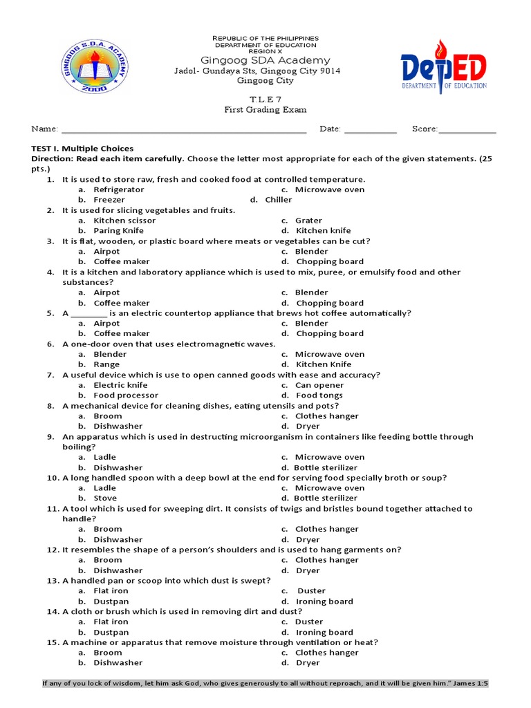 Grade 7 Tle 1st Quarter Exam Matatag Curriculum Guide