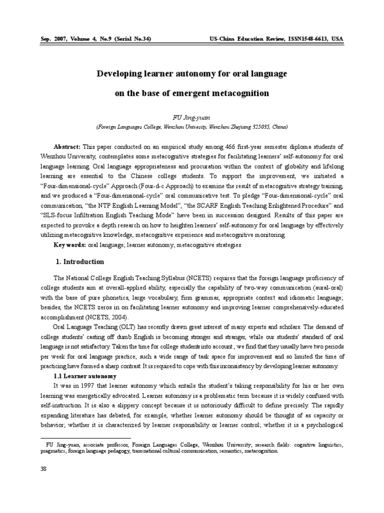 Developing Learner Autonomy | Download Free PDF | Metacognition | Self Efficacy