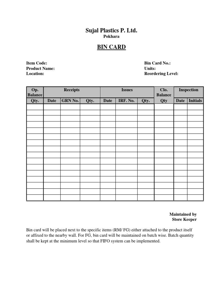 Draft Bin Card | PDF