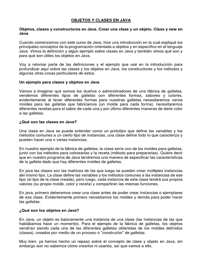 Clases y Objetos en Java: Guía Esencial | PDF | Objeto (informática ...