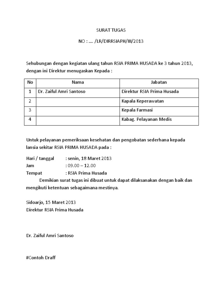 Contoh SURAT TUGAS | PDF