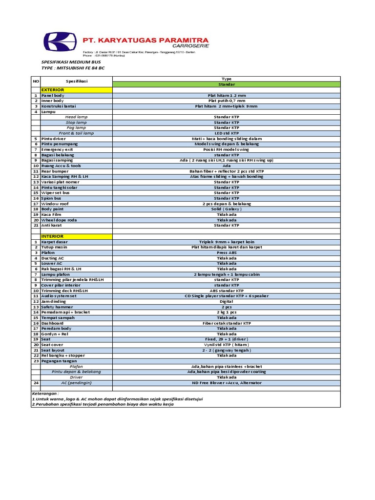 Spesifikasi FE 84G BC + Medium Bus Standard | PDF