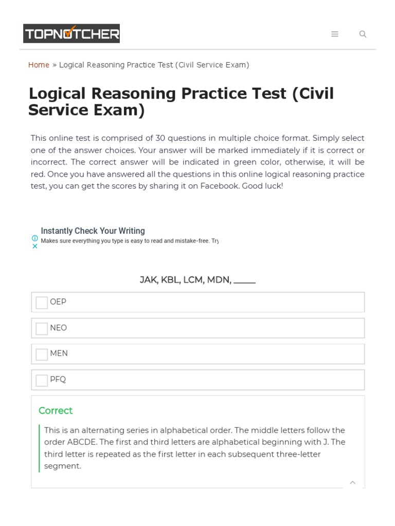 Logical Reasoning Practice Test (Civil Service Exam) - TOPNOTCHER PH ...