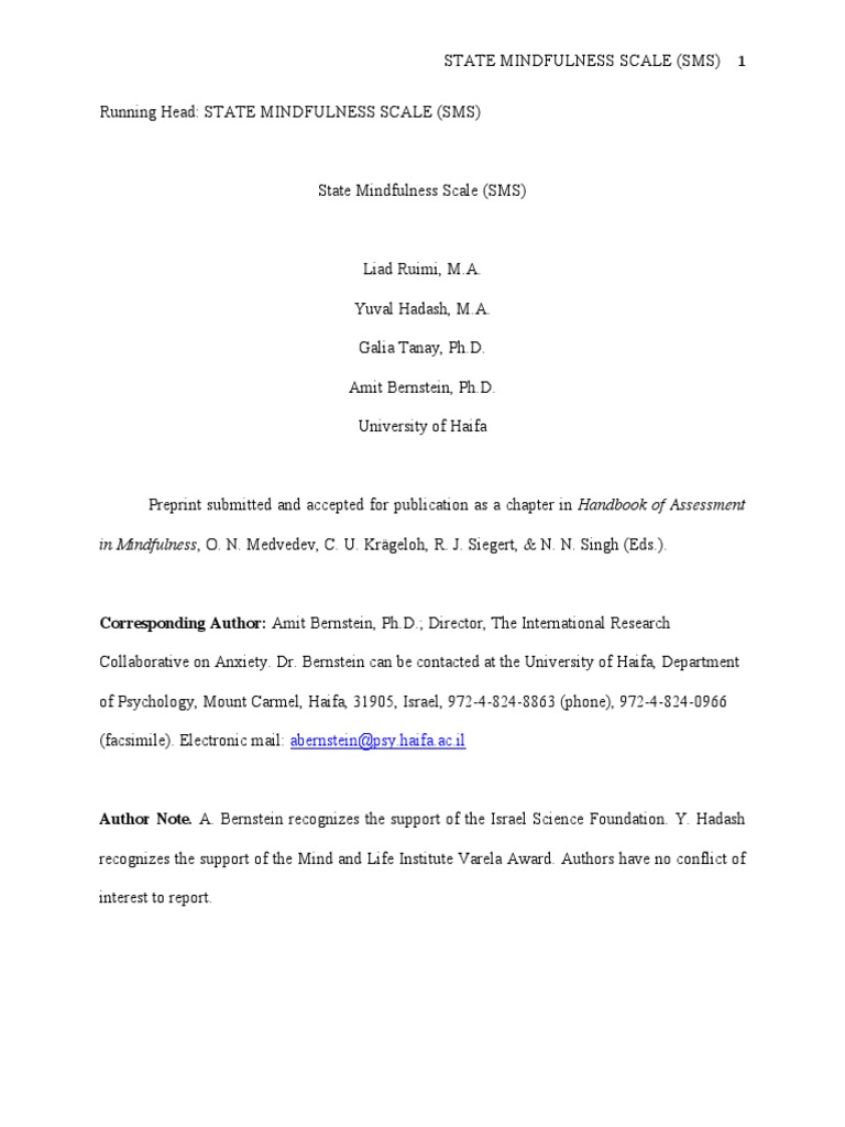 State Mindfulness Scale Overview | PDF | Mindfulness | Validity ...
