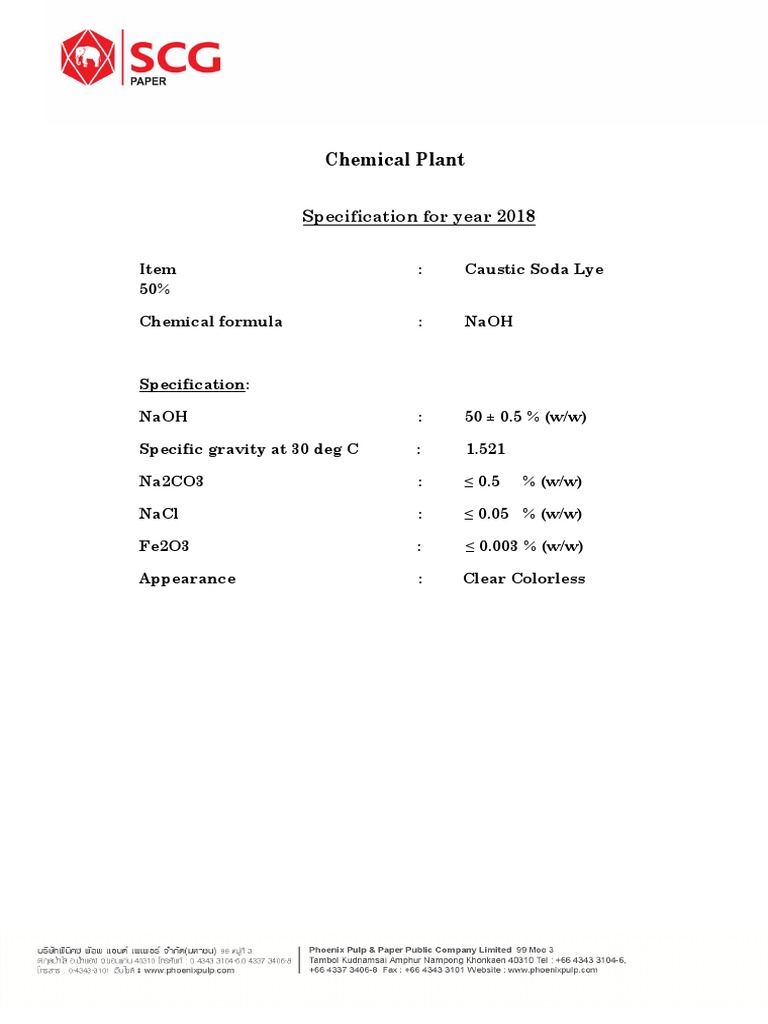 50% Caustic Soda Specification | PDF | Sodium Hydroxide | Cleaning Products