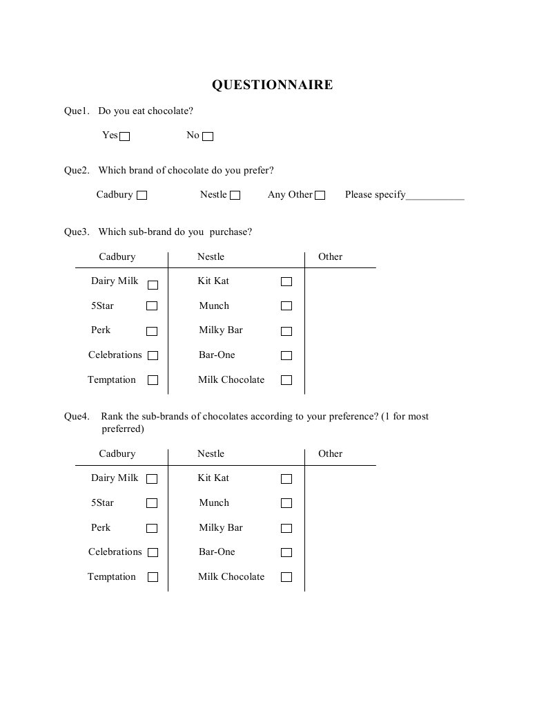 Consumer Behaviour Questionnaire-Chocolate | PDF | Brand | Chocolate