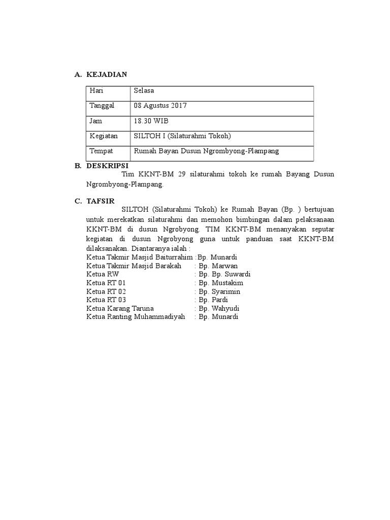 CONTOH Field Note KKN 29 | PDF