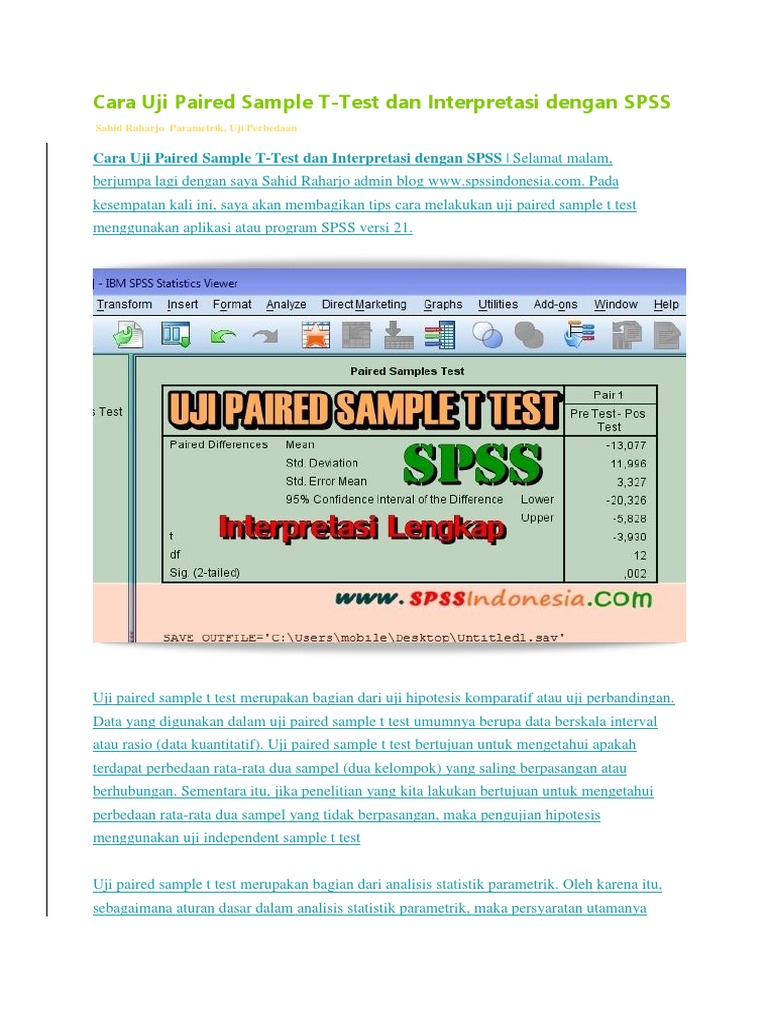 Uji Paired Sample T-Test SPSS | PDF