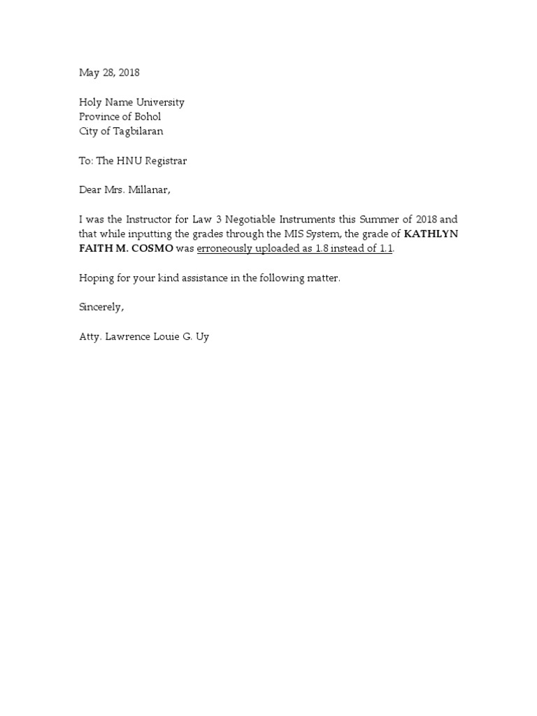 Registrar Letter | PDF