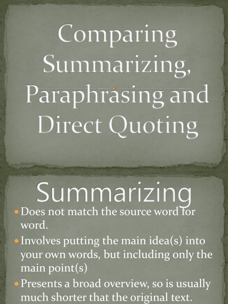Direct Quoting, Paraphrasing and Summarizing | PDF | Paragraph | Word Direct Quoting, Paraphrasing and Summarizing | PDF | Paragraph | Word