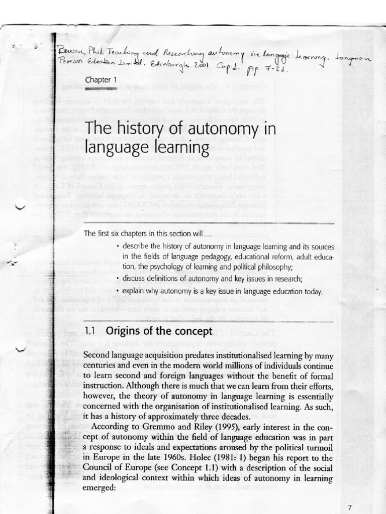 The History of Autonomy in Language Learning | PDF