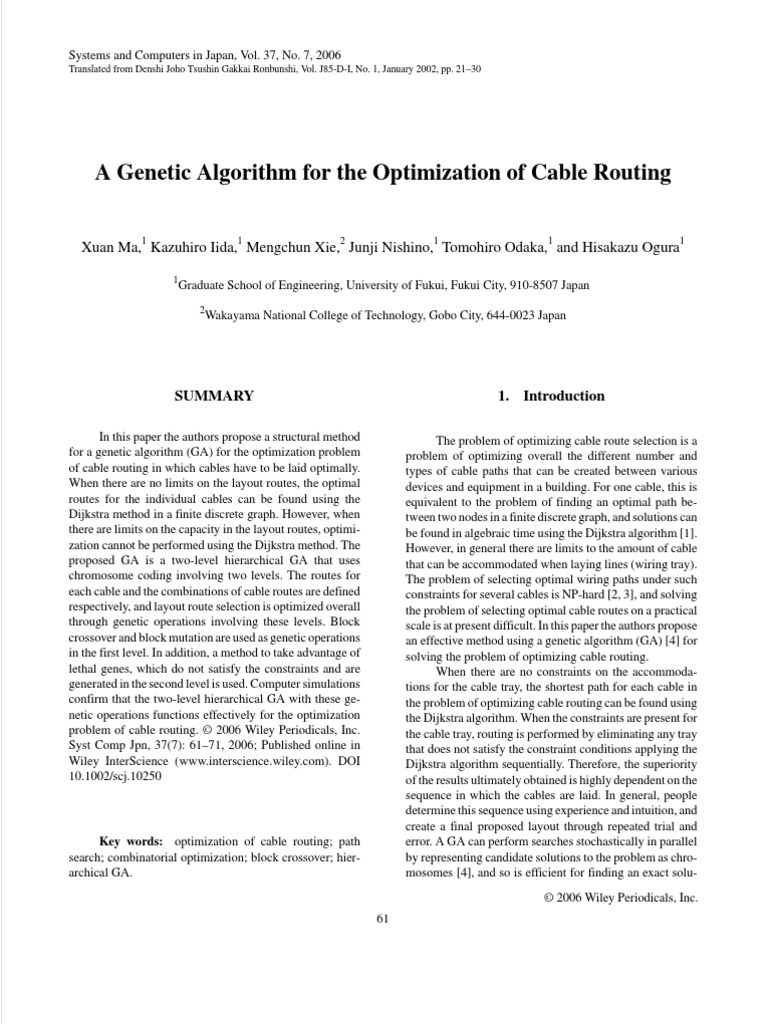 A Genetic Algorithm For The Optimization Of Cable Routing Pdf