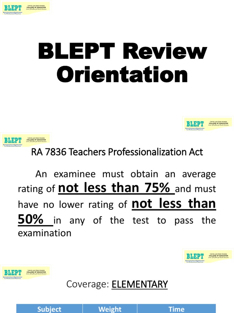 2018 BLEPT Review Orientation | PDF | Test (Assessment) | Academic Degree
