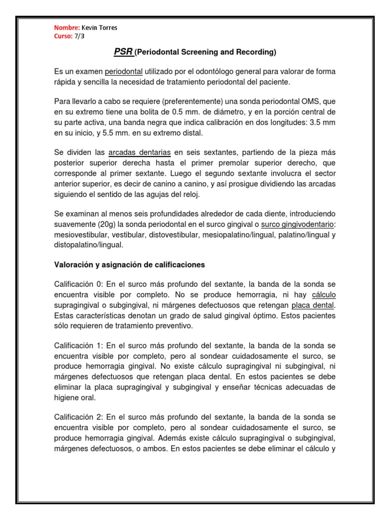 (Periodontal Screening and Recording) : Kevin Torres 7/3 | PDF ...