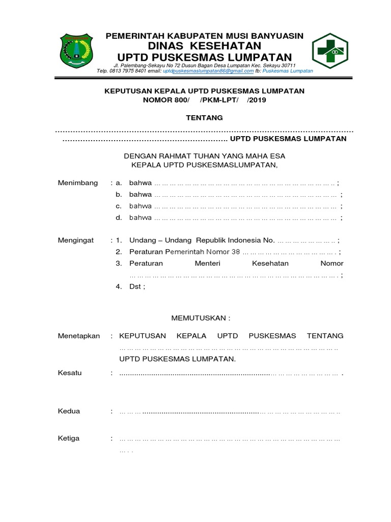 Format SK Puskesmas Lumpatan | PDF