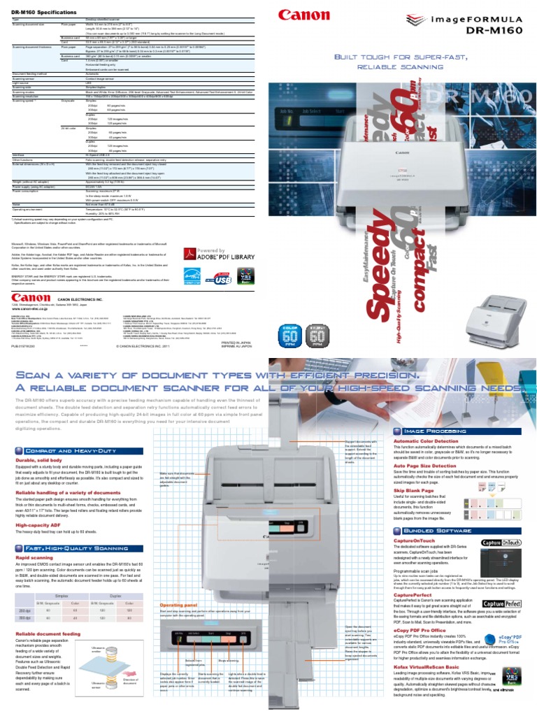 Canon Scanners DR M160 Specifications Brochure - Ashx Au PDF | PDF ...