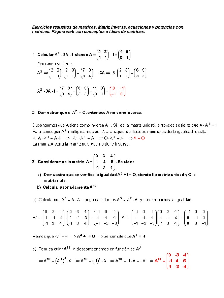 Ejercicios Resueltos de Matrices | PDF
