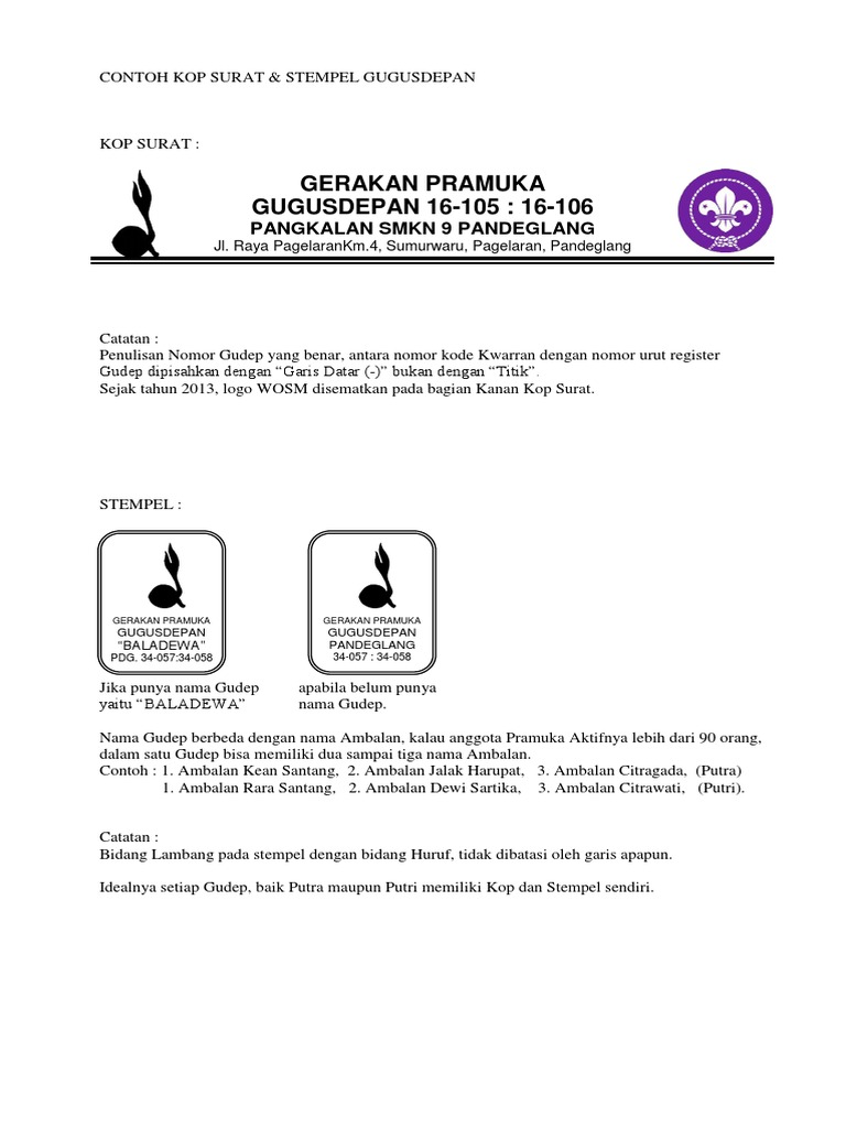 Contoh Kop Surat dan Stempel Pramuka | PDF