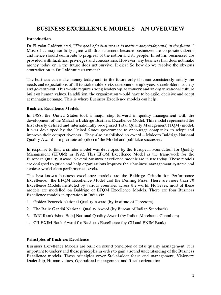 Business Excellence Overview Sep 2018 | PDF | Strategic Management ...