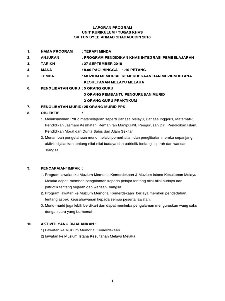 Laporan Program Terapi Minda | PDF