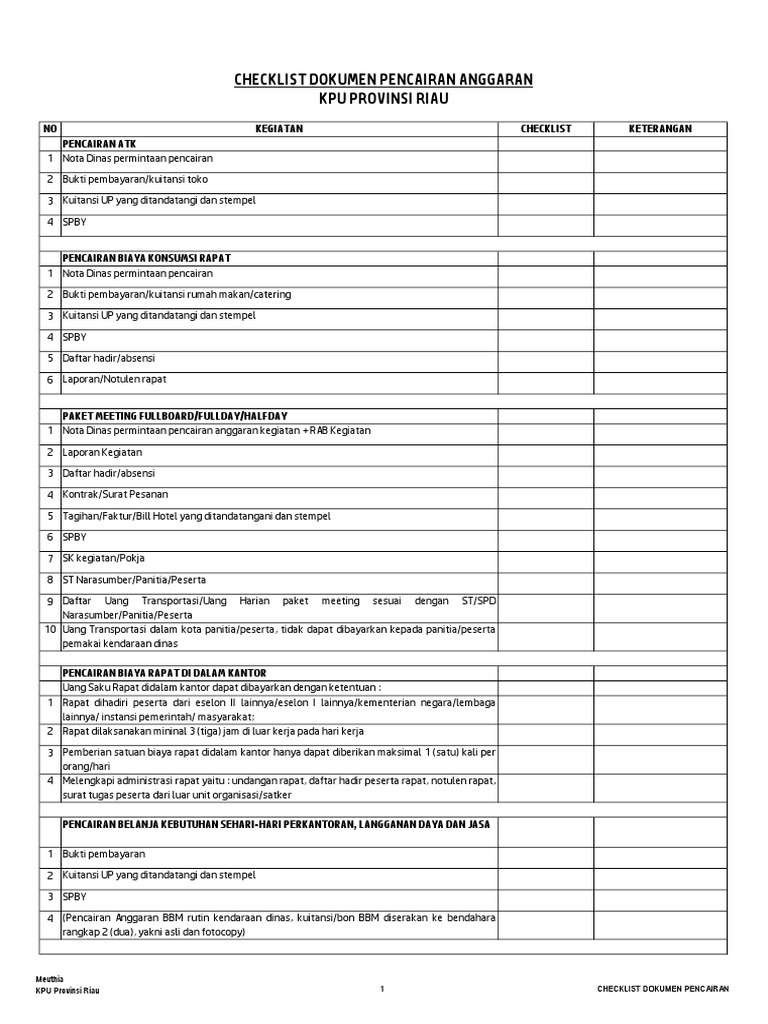 Checklist Dokumen Keuangan | PDF